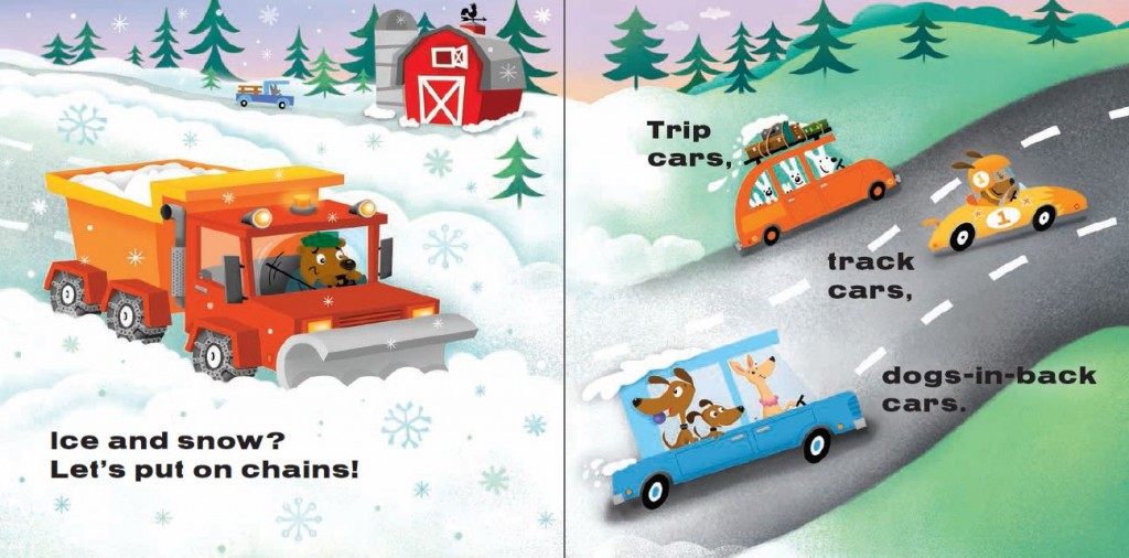 Bouncy text & bright illustrations make Calling All Cars delight